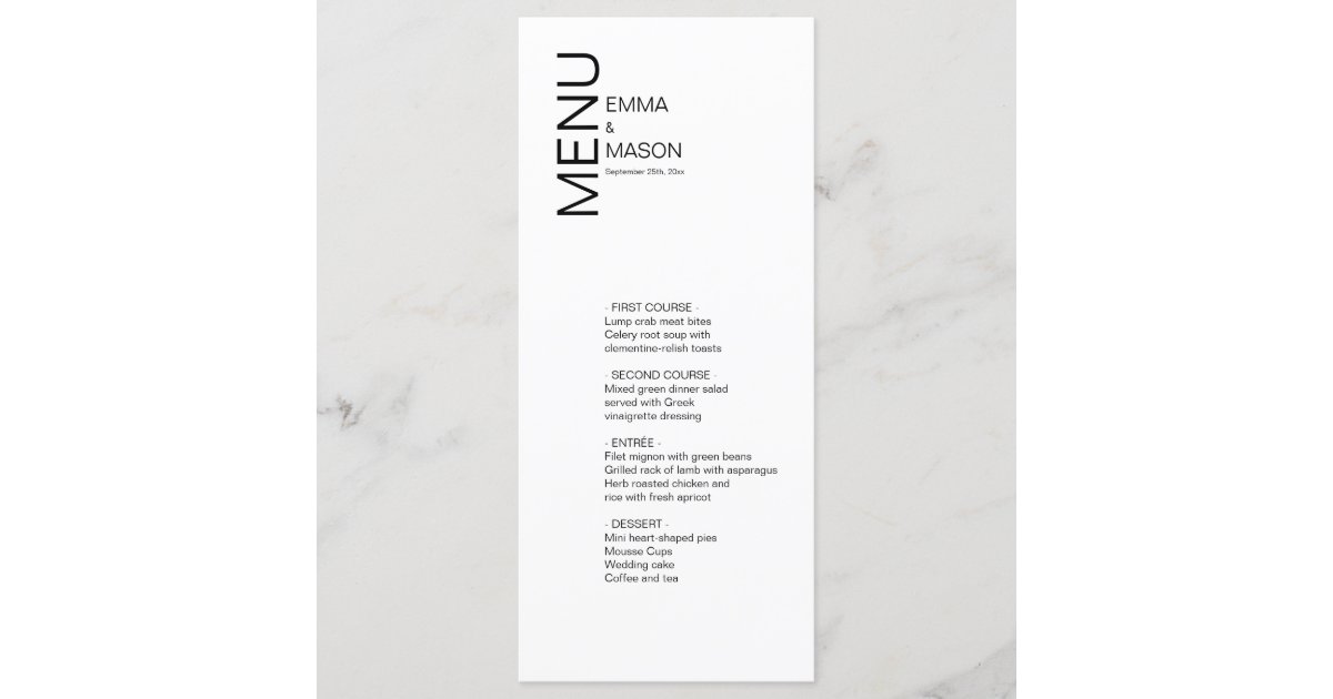 Black and White Minimalist Menu | Zazzle