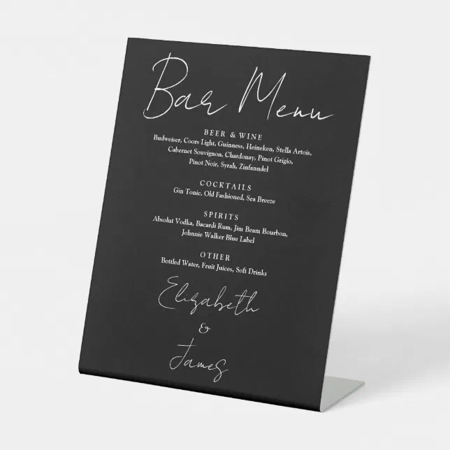 Black And White Minimalist Script Bar Menu Pedestal Sign | Zazzle