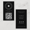 Black and White Minimalist Vertical Qr Code Business Card | Zazzle