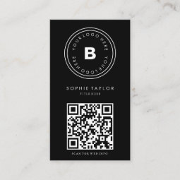 Black and White Minimalist Vertical Qr Code Business Card | Zazzle