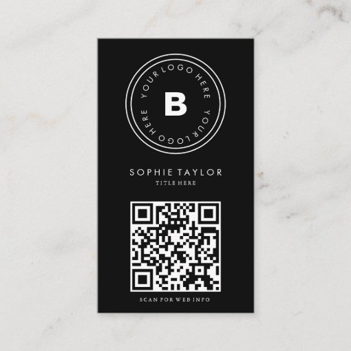 Black and White Minimalist Vertical Qr Code Business Card | Zazzle