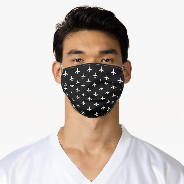 Black and White Modern Airplanes Pilot Adult Cloth Face Mask | Zazzle