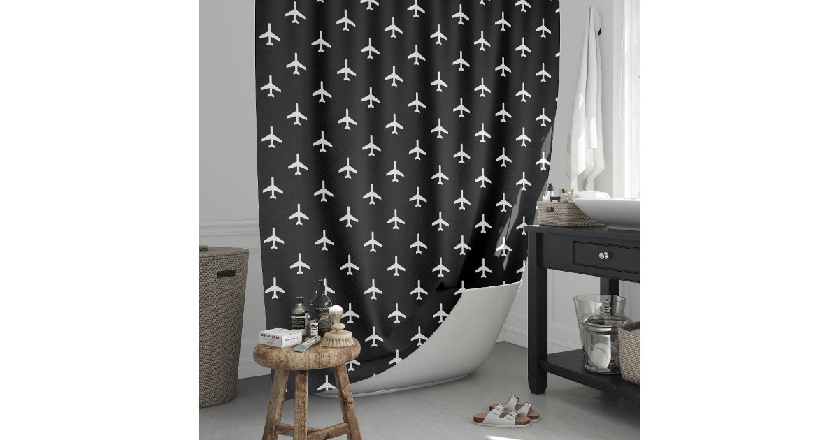Black and White Modern Airplanes Pilot Shower Curtain | Zazzle