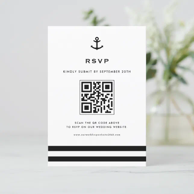 Black and White Modern Anchor Nautical QR Code RSVP Card | Zazzle