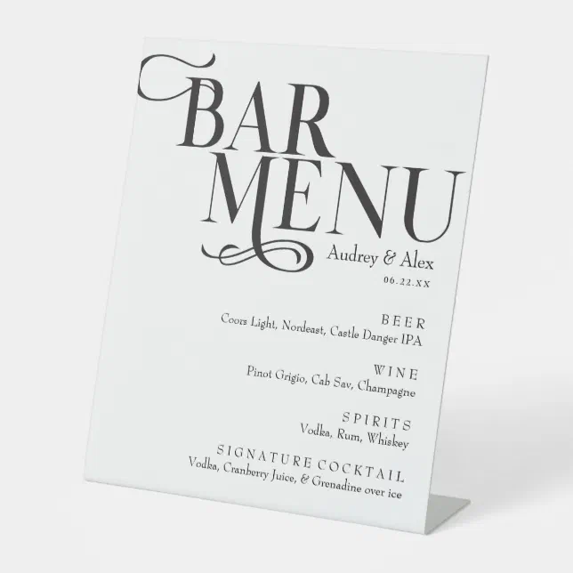 Black and White Modern Bar Menu Pedestal Sign | Zazzle