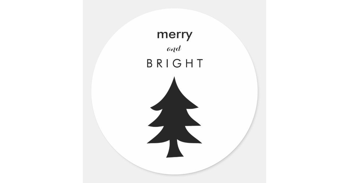 Black and White Modern Christmas Tree Classic Round Sticker | Zazzle
