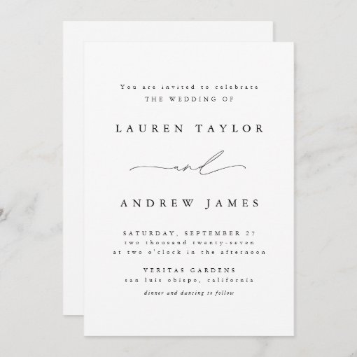 Black and White Modern Classic Wedding Invitation | Zazzle
