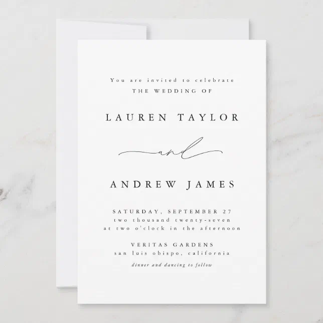 Black and White Modern Classic Wedding Invitation | Zazzle