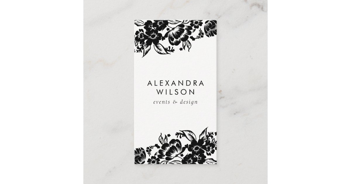 Black and White Modern Floral Accent Business Card | Zazzle