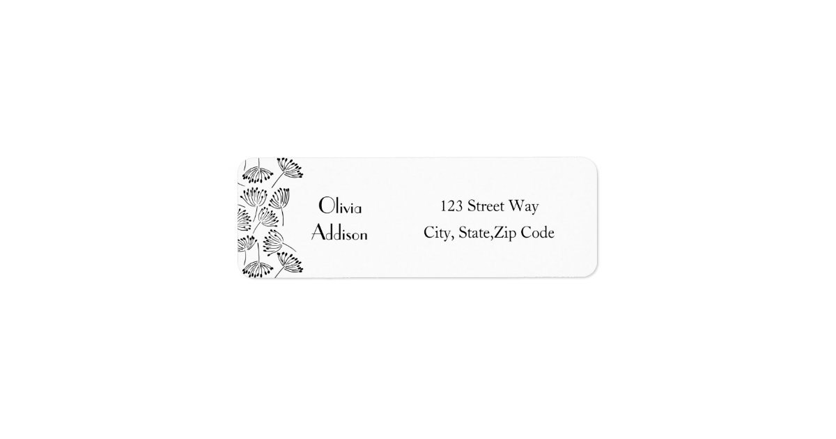 Black and White Modern Floral Dandelion Simple Label | Zazzle