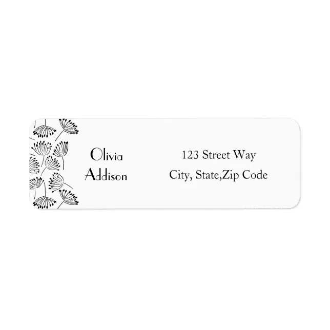 Black and White Modern Floral Dandelion Simple Label | Zazzle