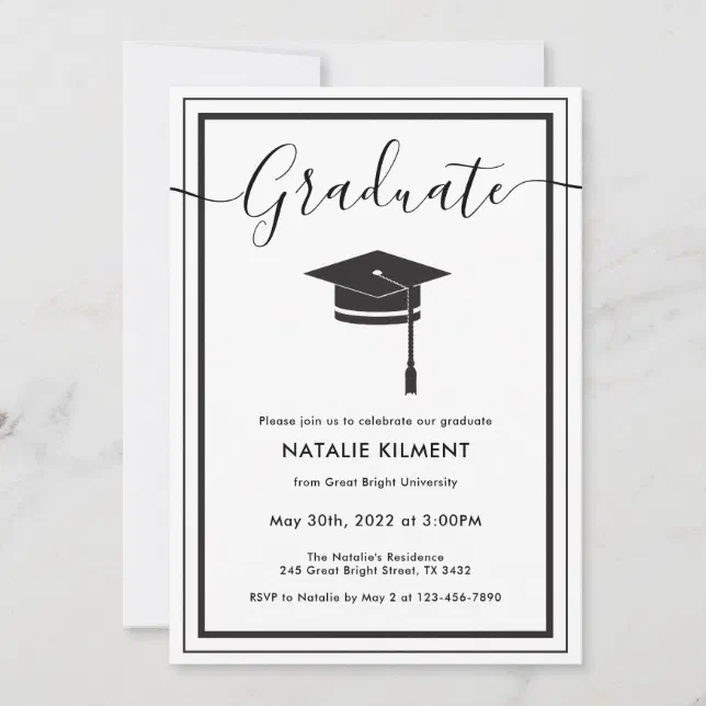 Black and White Modern Graduate Cap Graduation Invitation | Zazzle