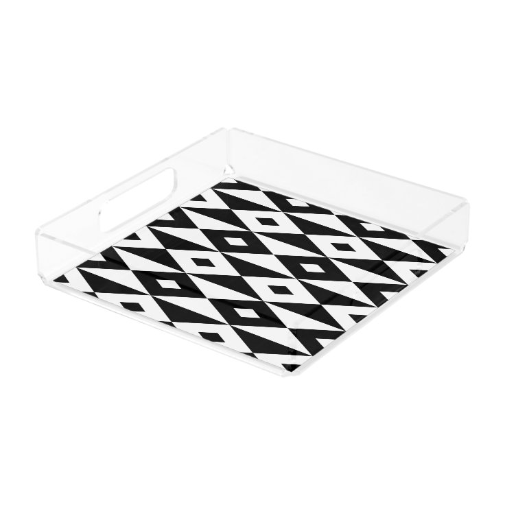 Black and white modern lozenges pattern acrylic tray | Zazzle