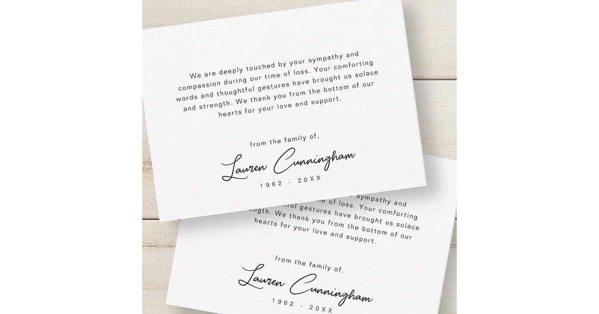 Black and White Modern Minimalist Simple Funeral Note Card | Zazzle