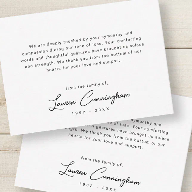 Black and White Modern Minimalist Simple Funeral Note Card | Zazzle