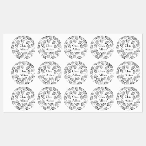 Black and White Modern Name Floral Dandelion Labels | Zazzle