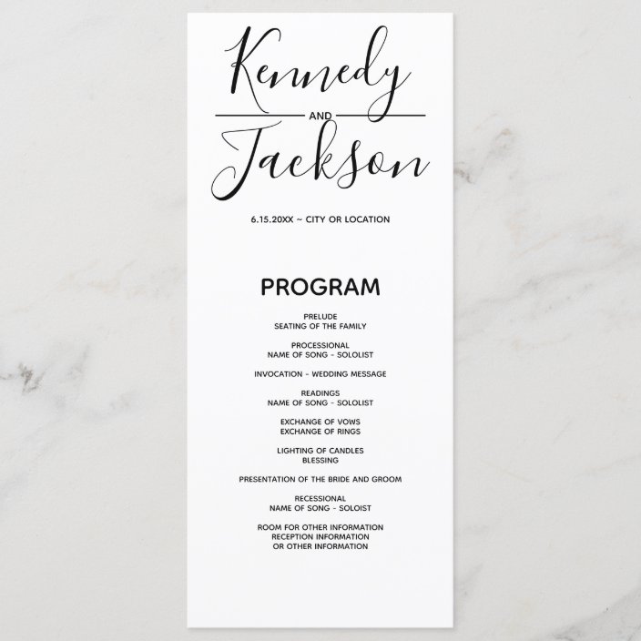 Black and White Modern Program Wedding Calligraphy | Zazzle.com