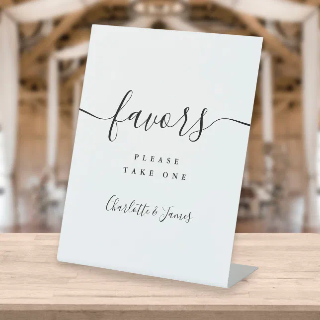 Black And White Modern Script Favors Table Pedestal Sign | Zazzle