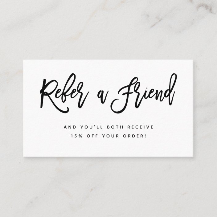 Black and White Modern Script Referral Card | Zazzle.com