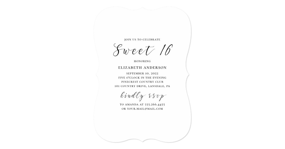 Black and white modern simple calligraphy Sweet 16 Invitation | Zazzle.com