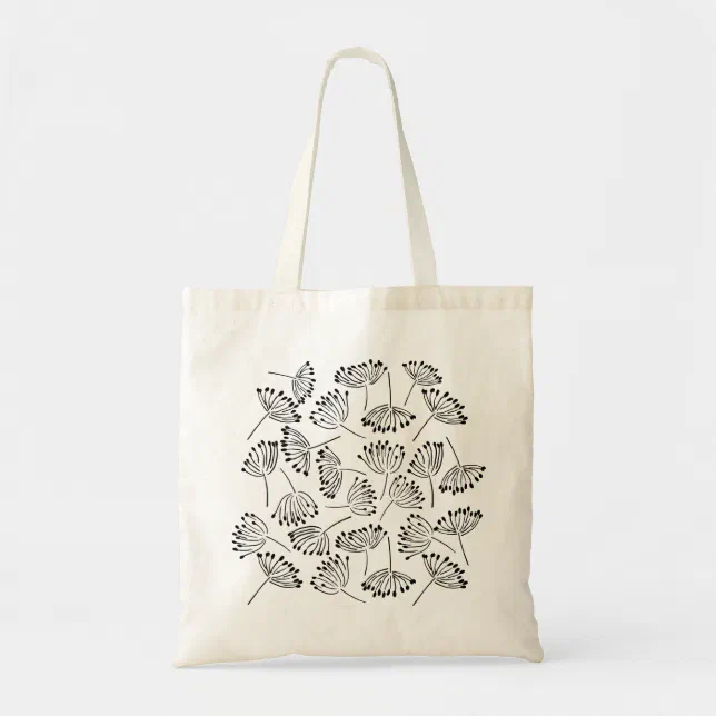 Black and White Modern Simple Floral Dandelion Tote Bag | Zazzle