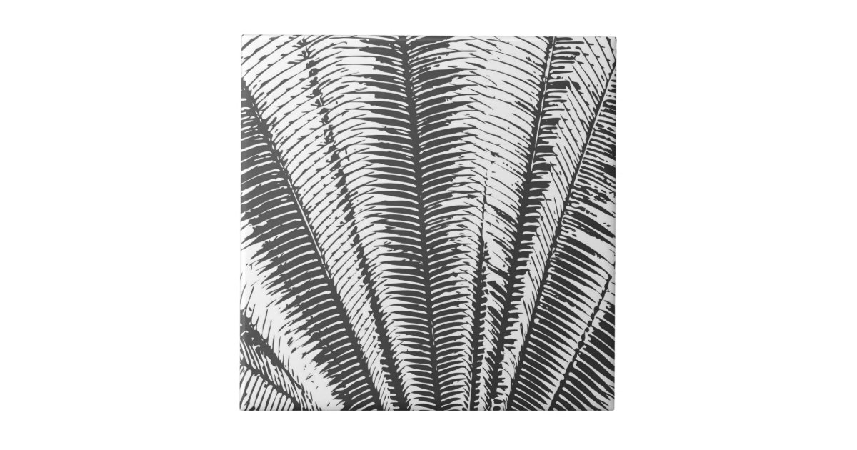 Black and White Modern Tropical Palm Fronds Tile | Zazzle