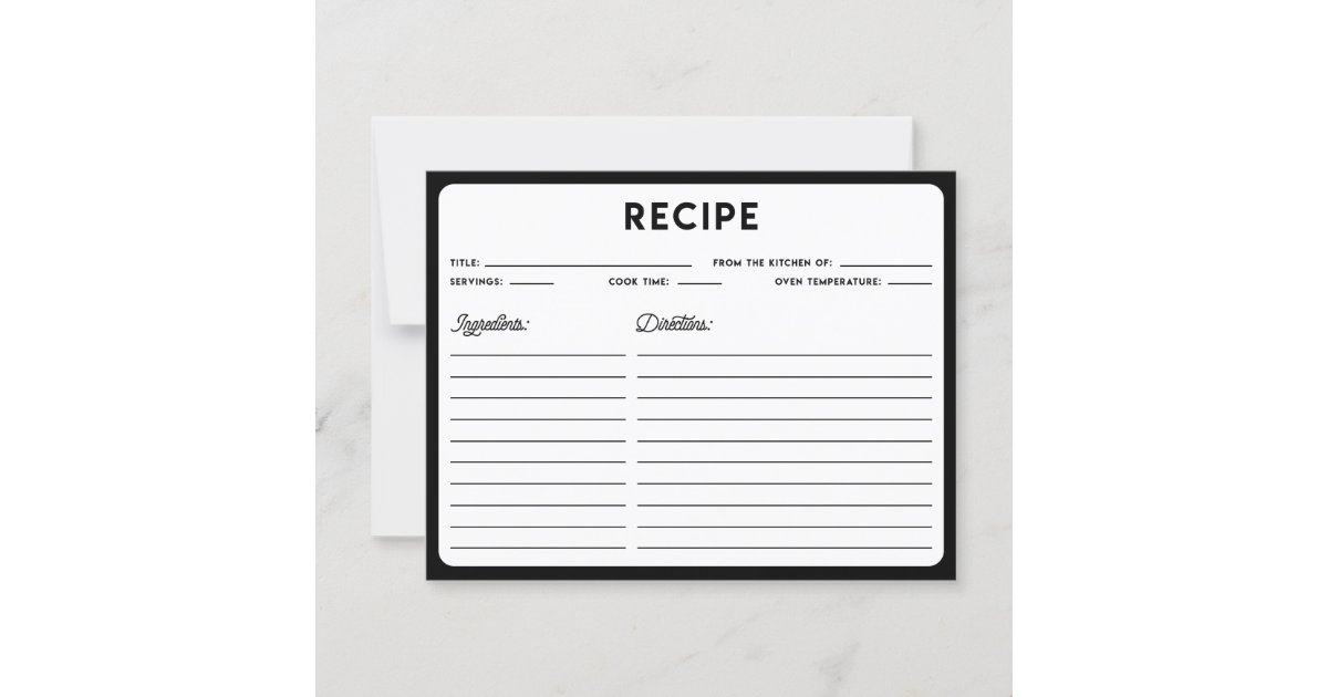 Black and White Modern Typography Recipe Card | Zazzle