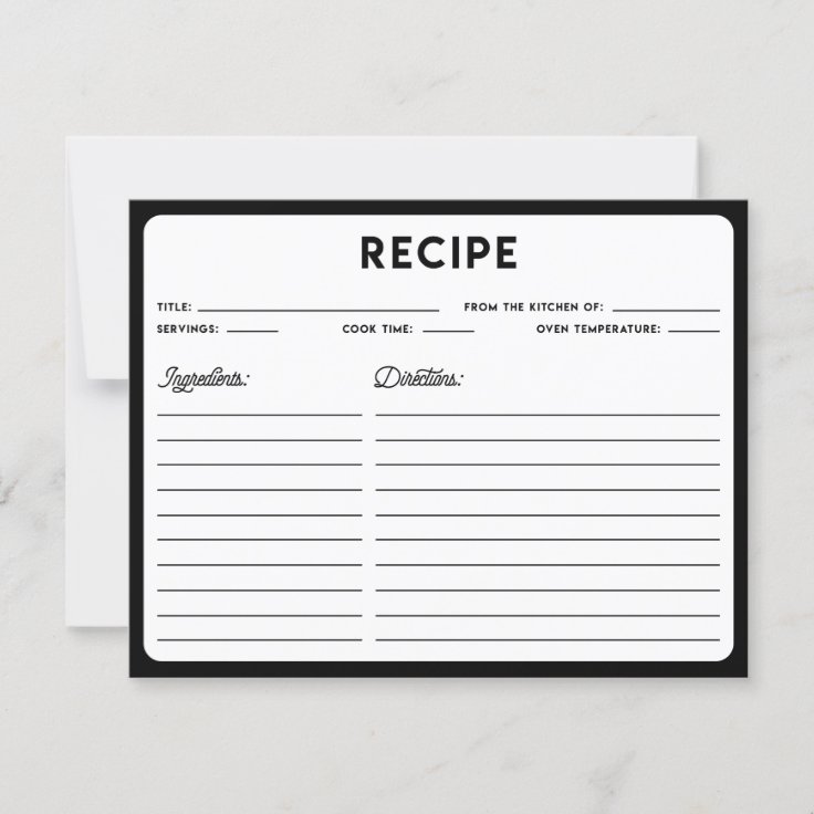 Black and White Modern Typography Recipe Card | Zazzle
