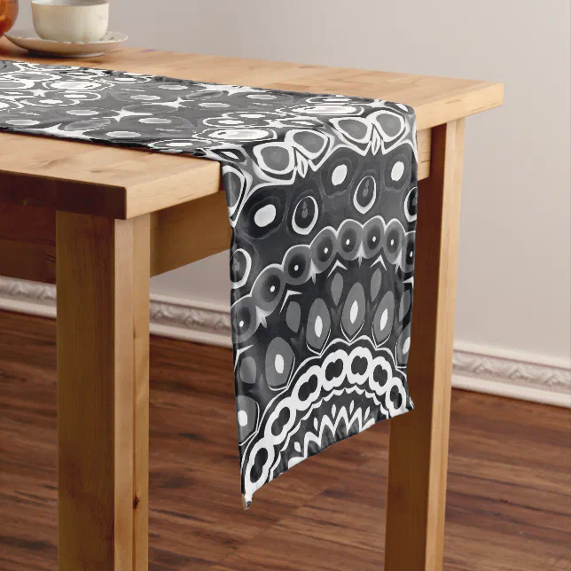 Black and White Monochrome Mandala Pattern Long Table Runner | Zazzle