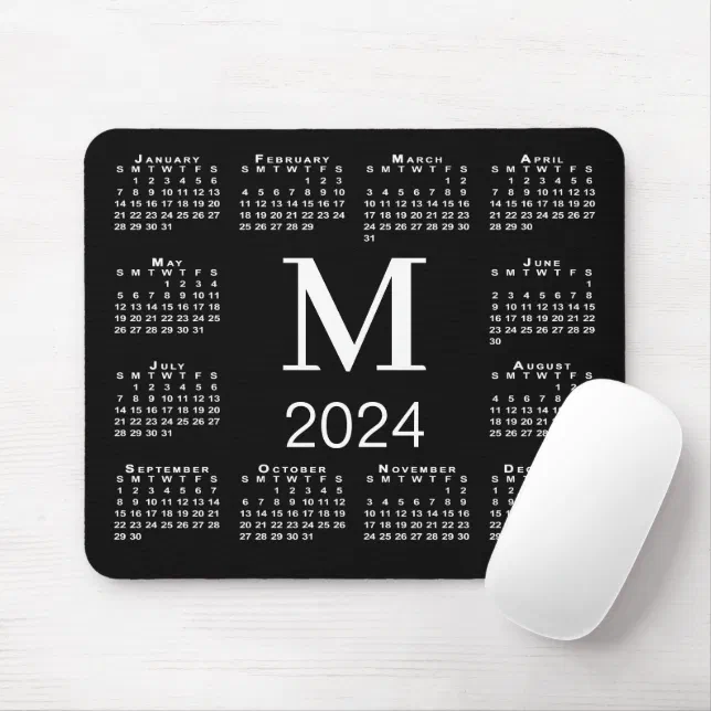 Black and White Monogram 2024 Calendar Mouse Pad | Zazzle