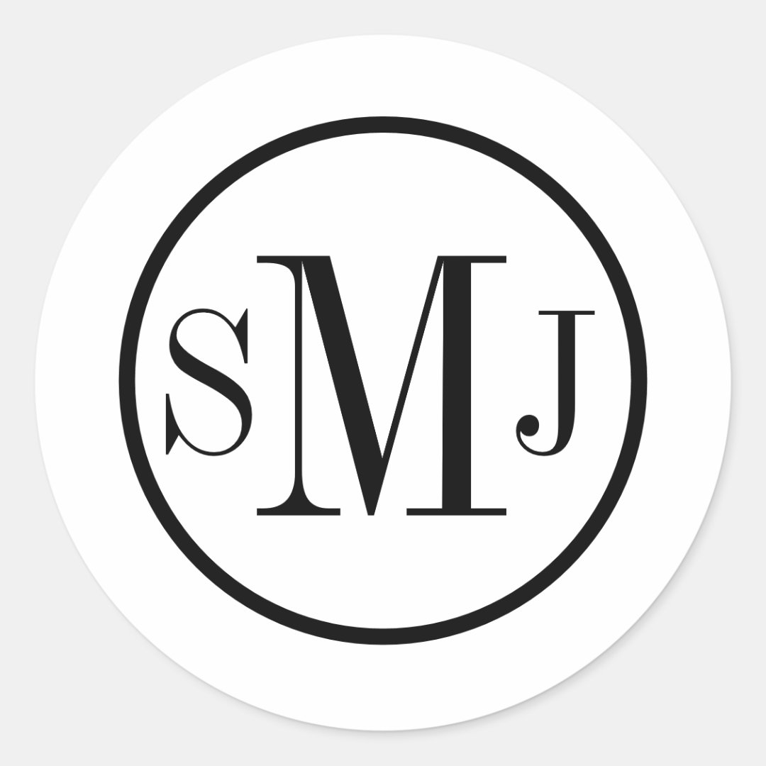 Black and White Monogram Full Color Customization Classic Round Sticker ...
