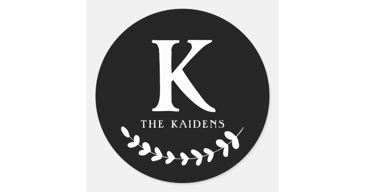 Black and White Monogram Initial Family Last Name Classic Round Sticker ...