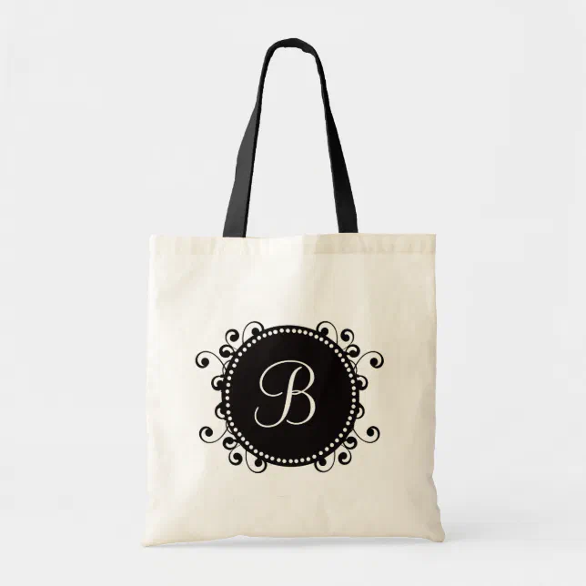 Black and White Monogram Personalized Tote Bags | Zazzle