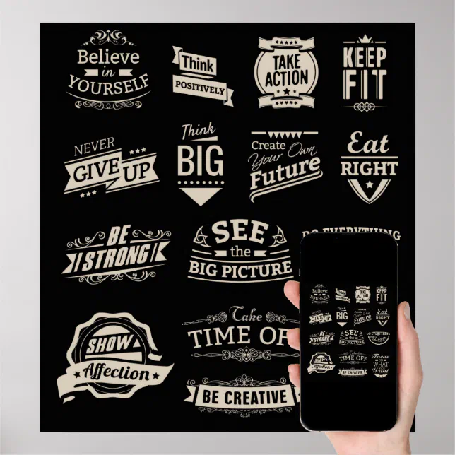 Black and White Motivational Badges Poster | Zazzle
