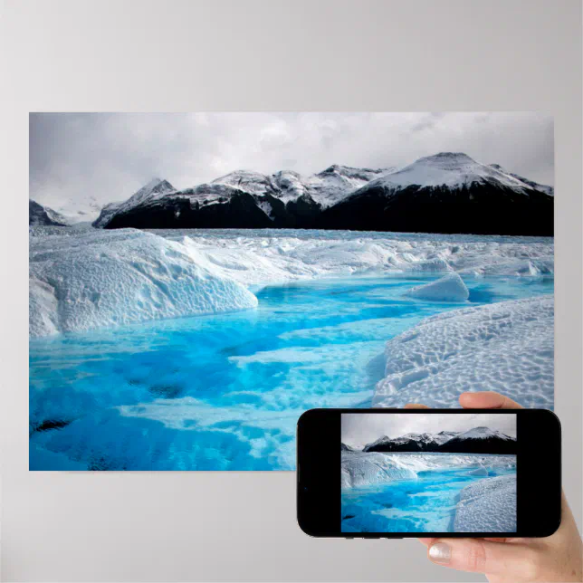 Black and White Mountains with Blue Ice Poster | Zazzle