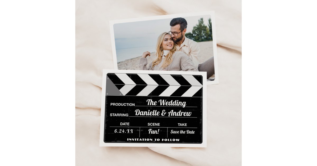 Black and White Movie Clap Board Wedding Save The Date | Zazzle
