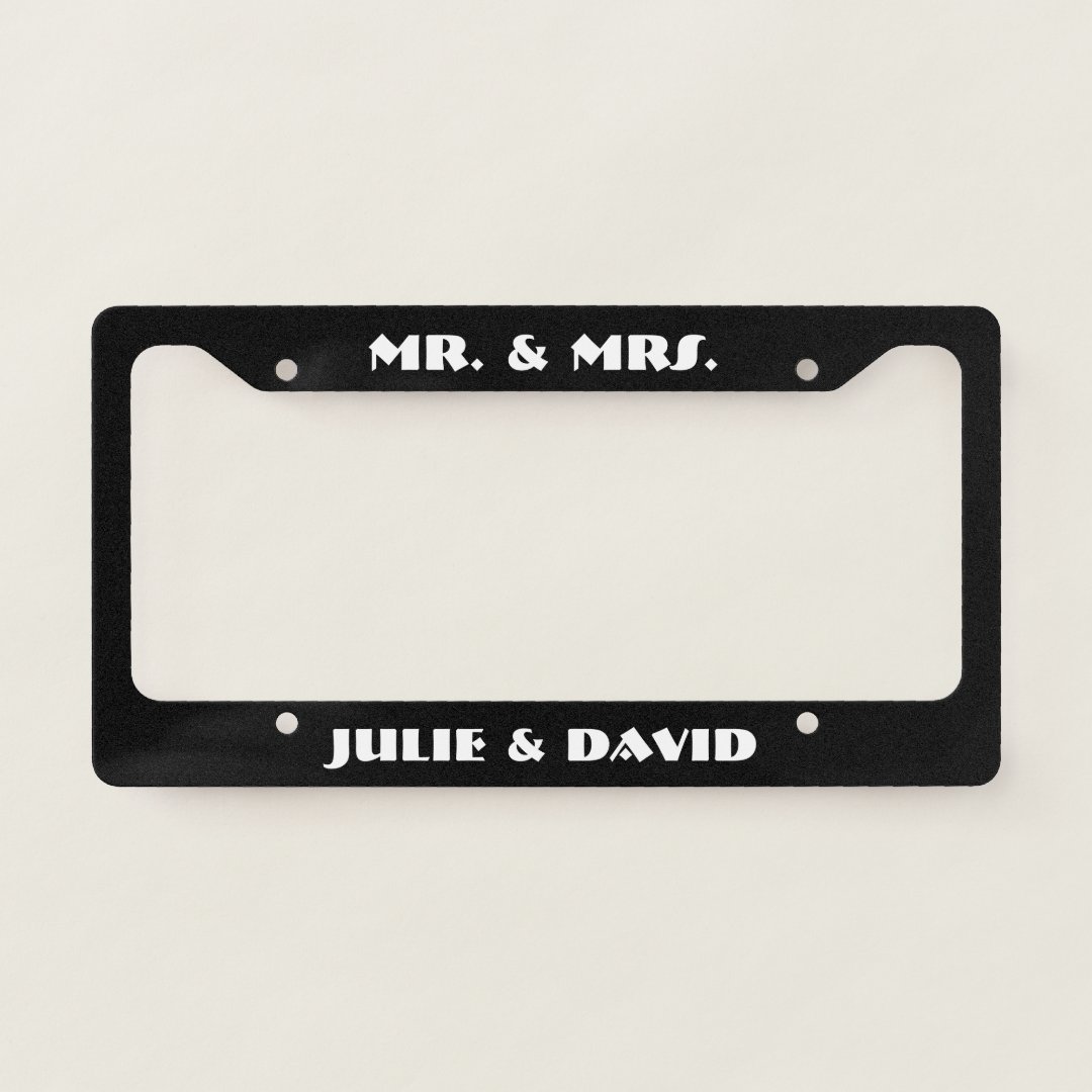 Black and White Mr. and Mrs. License Plate Frame | Zazzle