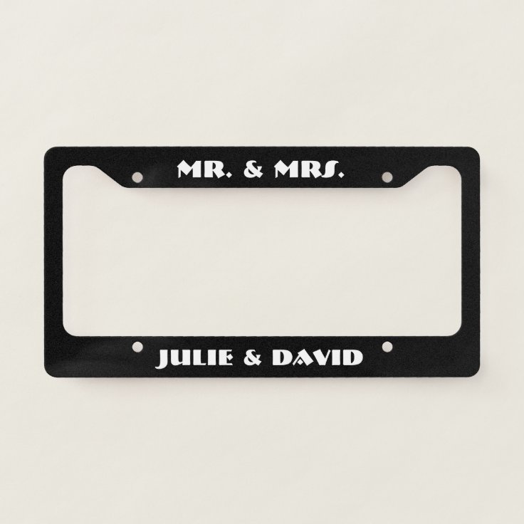 Black and White Mr. and Mrs. License Plate Frame | Zazzle