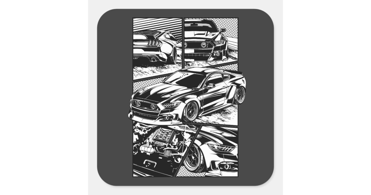 BLACK AND WHITE MUSCLE FURY SQUARE STICKER | Zazzle