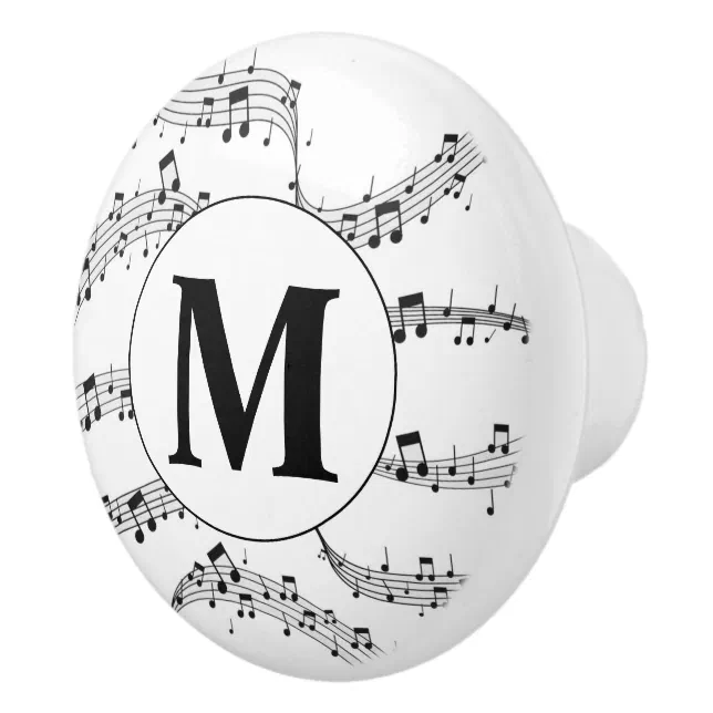 Black and White Music Note Monogram Ceramic Knob | Zazzle