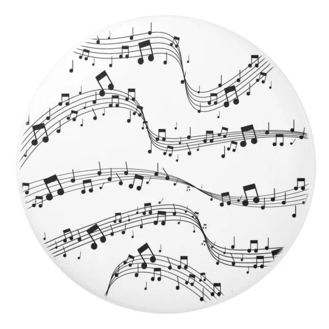 Black and White music note Pattern musician Ceramic Knob | Zazzle