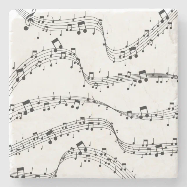 Black and White music note Pattern musician Stone Coaster | Zazzle