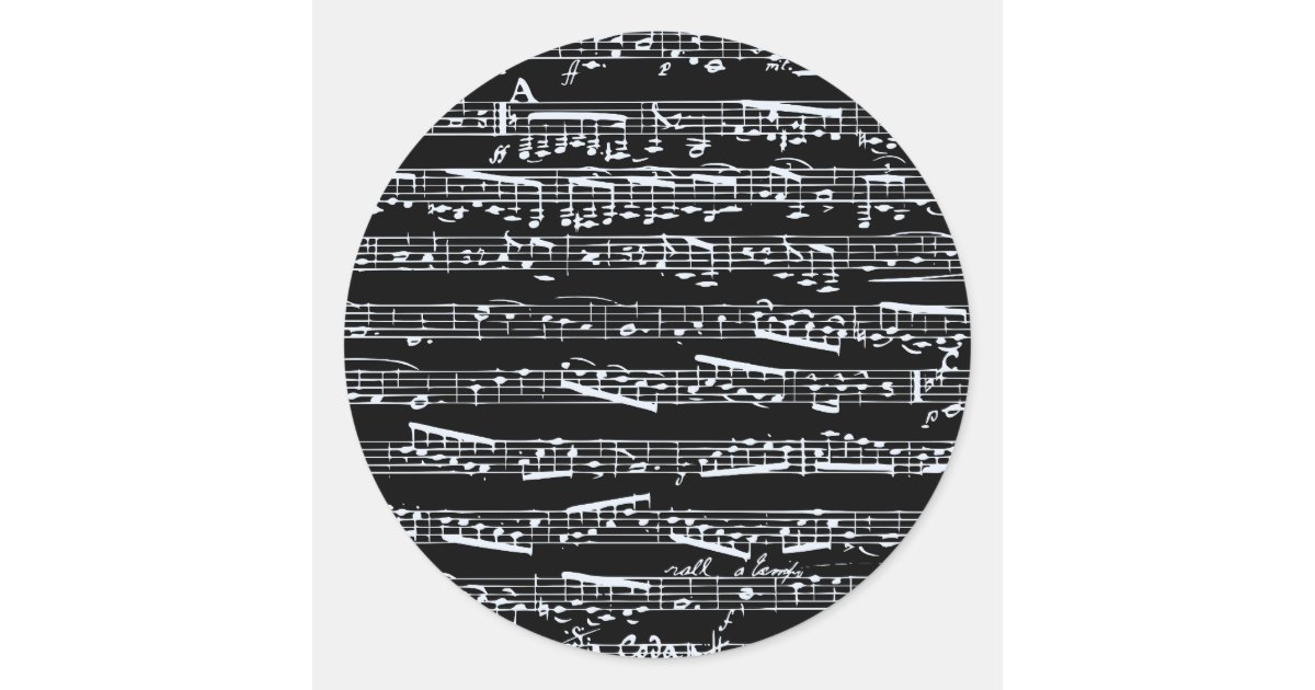 Black and white music notes classic round sticker | Zazzle