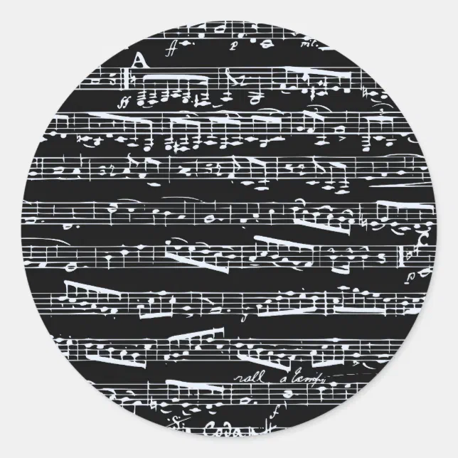 Black and white music notes classic round sticker | Zazzle