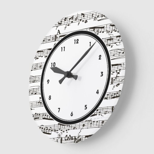 Black and white music notes clock with numbers | Zazzle