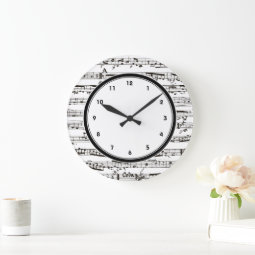 Black and white music notes clock with numbers | Zazzle