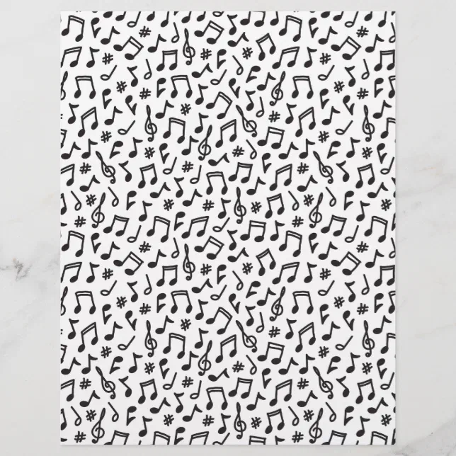 Black and white musical note music scrapbook paper | Zazzle