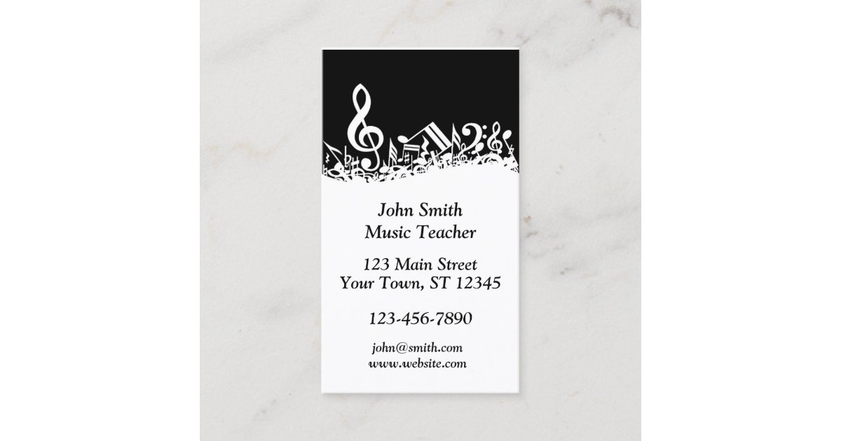 Black and White Musical Notes Business Card | Zazzle