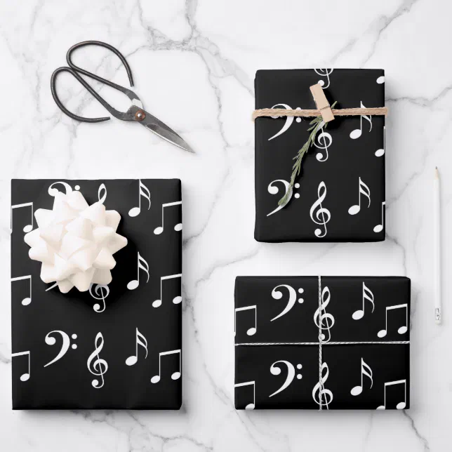 Black and White Musical Notes Musician Wrapping Paper Sheets | Zazzle