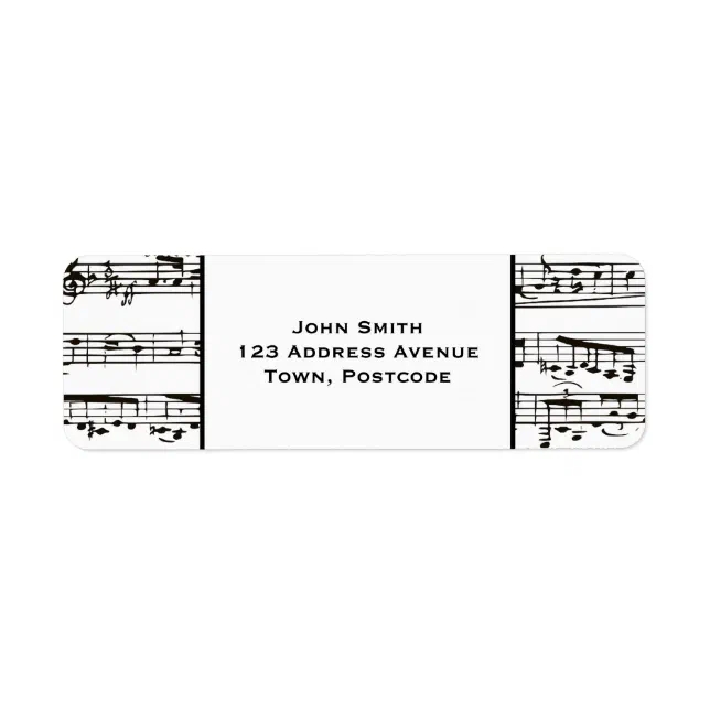 Black and white musical notes (small text) label | Zazzle